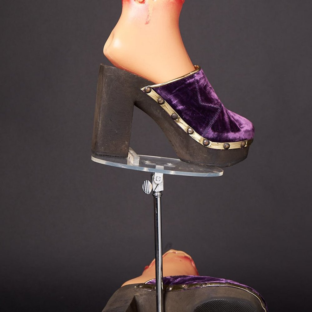 1970s Purple Velvet Platform Mules Heels Shoes - Gem